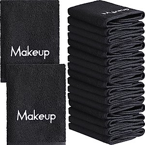 Chumia 18 Pcs Makeup Remover Towels 13 x 13 Face Cotton Washcloths with Makeup Embroidery Black Facial Reusable Makeup Remover Cloth Soft Cleansing Makeup Washcloths Holiday Gift for Women