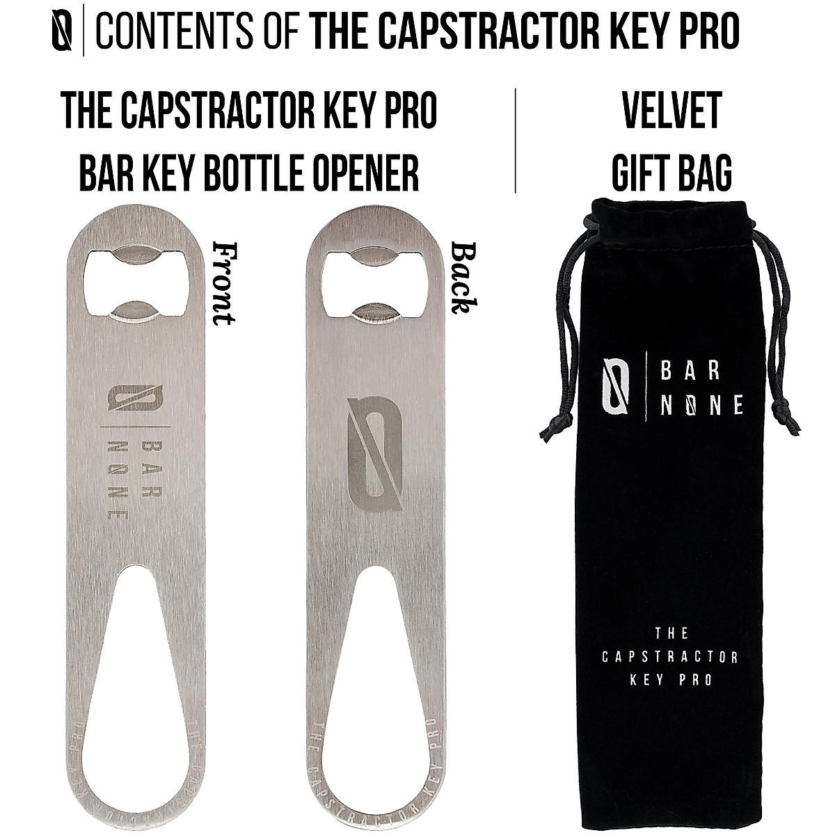 BAR NONE The Capstractor Key Pro | Bottle Cap Opener Bar Key Beer Speed Bartender Church Key, Stainless