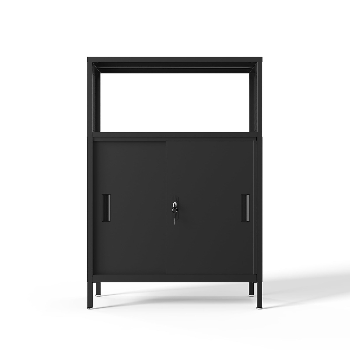 DiMorture Metal Office Cabinet File Cabinet Lockable, Printer Stand with Sliding Doors and Adjustable Shelves, Lateral Office Filing Cabinet for Letter, A4, Legal and File Folders, Black