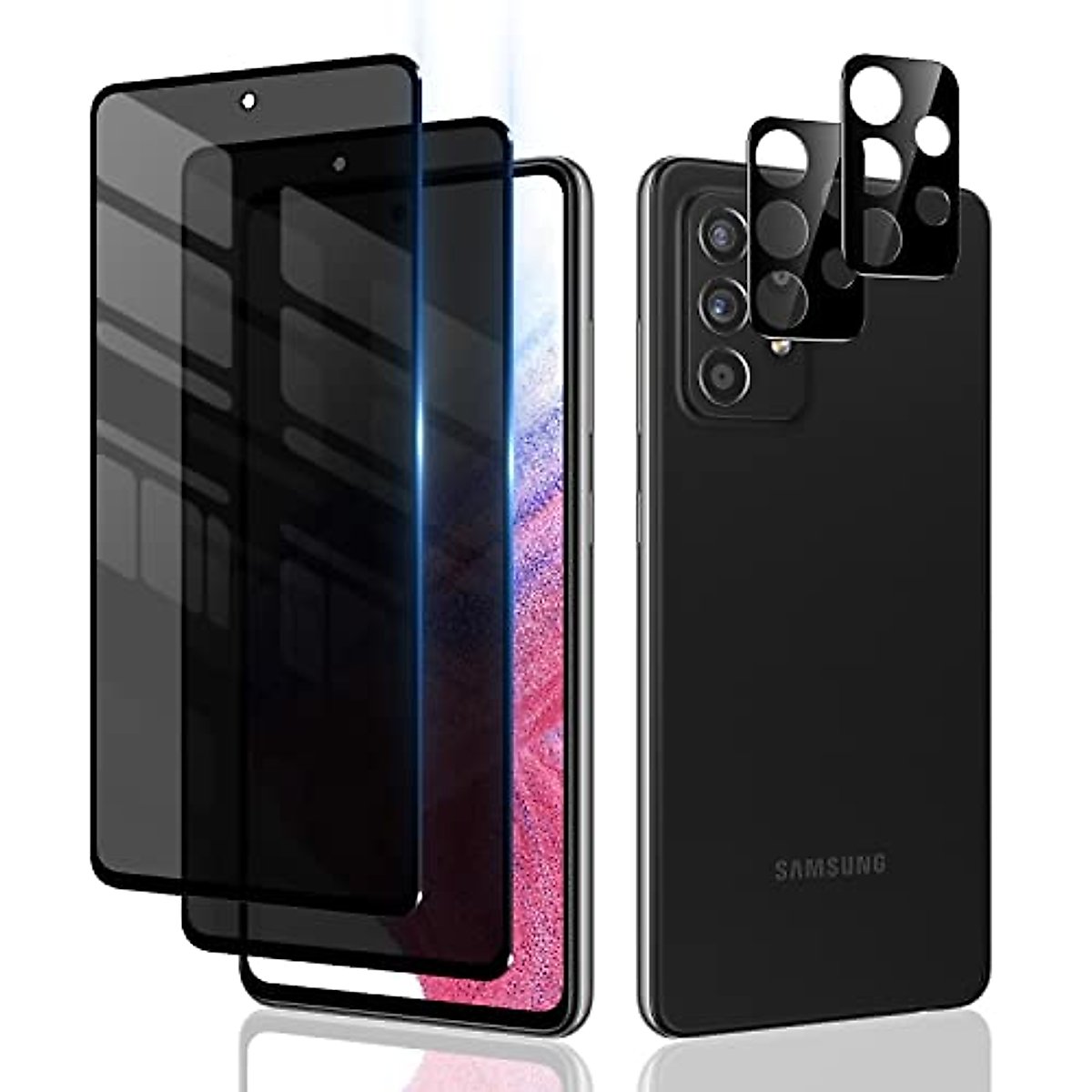 [2+2 Pack] Privacy Screen Protector for Samsung Galaxy A53 5G 2022 and Camera Lens Protector, Anti-Spy, Bubble Free, Easy Installation [Not Fit for Fingerprint Recognition] (Not for Galaxy A52)