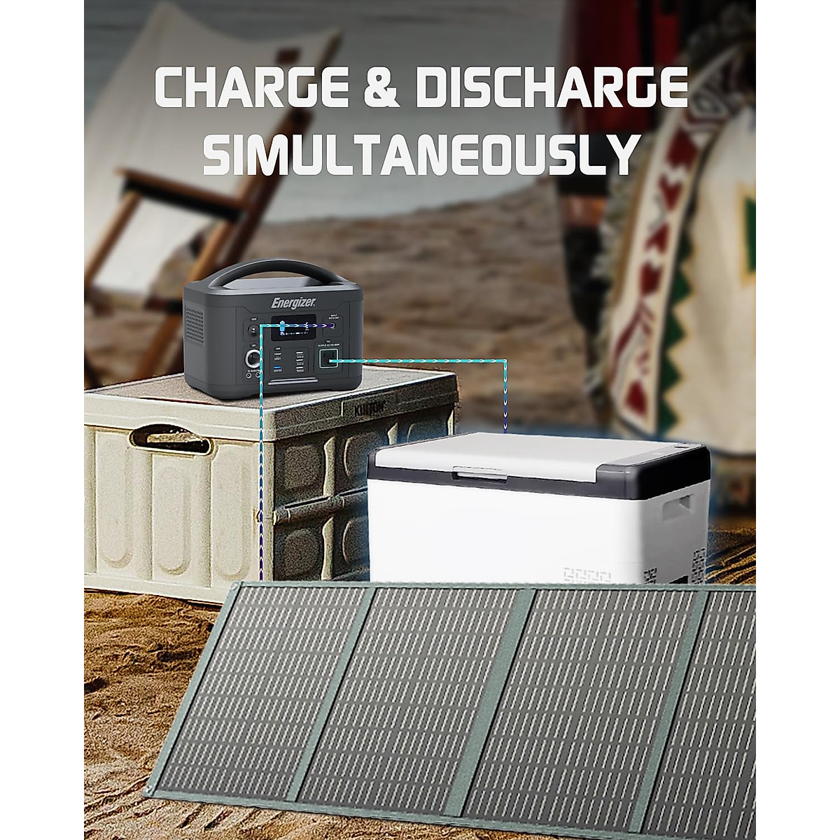 Energizer Portable Power Station 626 Watt-Hours with POWERWIN 110W Solar Panel for Outdoors Camping and Emergency Use, Solar Generator with 600-Watt (Peak 1000W) AC Outlet, 60-Watt PD Fast Charging