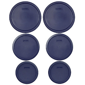 Pyrex (2) 7403-PC 10 Cup (2) 7402-PC 6/7 Cup (2) 7201-PC 4 Cup Blue Round Replacement Food Storage Lids Made in the USA