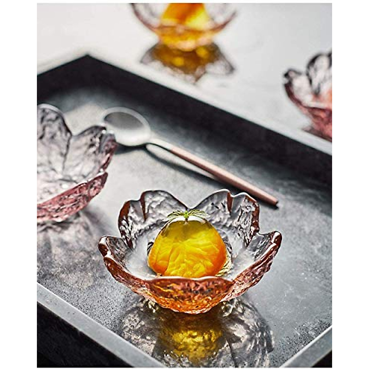 4pcs Glass Sakura Shape Small Seasoning Dishes Dipping Bowls Appetizer Plates,3.4inch