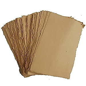 Deckle Papers Handmade Cotton Khdai Paper for Watercolor, Writers, Card Stock Invitations, Crafts -Thick 150 GSM Size-A7 Pack of-50-Brown