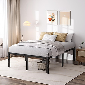 SHLAND King Size Bed Frame, 18 Inch Heavy Duty Metal Platform Bed Frame No Box Spring Needed, Mattress Foundation, Storage Space, No Noise, Easy Assembly