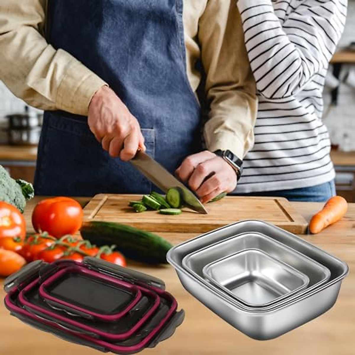 ATRDTO 3Pieces Stainless Steel Food Storage Container with Lids Airtight Metal Food Containers Stackable Meal Prep Leftover Containers for Freezer Fridge Oven Dishwasher Safe 20oz/50oz/64oz