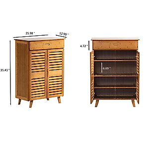 SOBIBO Shoe Storage Cabinet, Bamboo Shoe Organizer with Drawer and Doors, Shoe Cabinet with 2 Doors for Entryway, 4 Tier Shoe Storage Cabinet for Closet, Living Room, Bedroom