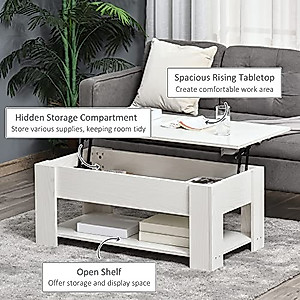 HOMCOM 39" Lift Top Coffee Table with Hidden Storage Compartment and Open Shelf, Pop Up Coffee Table for Living Room, White
