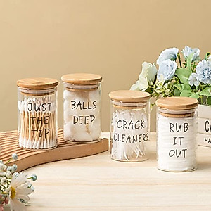 6 Pieces Apothecary Jars with Lids Cotton Swab Holder Bathroom Decor Glass Jars with Bamboo Tray for Cotton Ball Holder Bamboo Vanity Tray Bathroom Canisters for Bathroom Storage Organizer