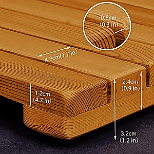 Heavy Duty Teak Wood Shower Mats Non Slip Waterproof, Raised Slated Platform Pads with Foot Pad, Inside Outside Bath Tubs Floor Mat, Portable Doormat (Size : 30x30cm(11.8x11.8in))
