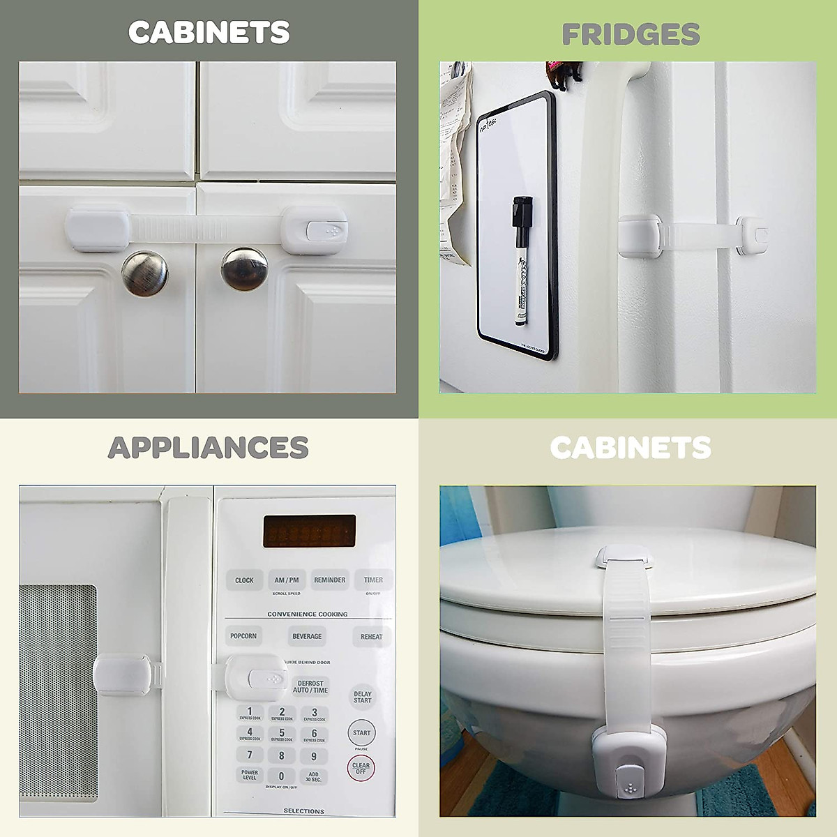 Child Proof Cabinet Latches 22 Pack - Baby Proofing Cabinet Locks for Babies, 3M Adhesive No Drilling, Multi-Purpose for Most Cabinets and Drawers, Fridges, Ovens, Toilet Seats