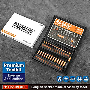 PAKNMAN 27-Piece Torx Bit Set, 1/4”Magnetic Extension, T4 - T40, S2 Steel, 1/4 Hex-Shank Security Torx Bit Set, 1” & 2” Long with Magnetic Impact Bit Holder and Storage Box