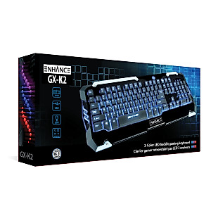 Enhance GX-K2 Gaming Keyboard with 104 Hybrid Mechanical Feel Keys, LED Backlit, & Braided Cable - 3 Color Selection, Multimedia Shortcuts, & Plug & Play USB Connection - PATHOGEN Series