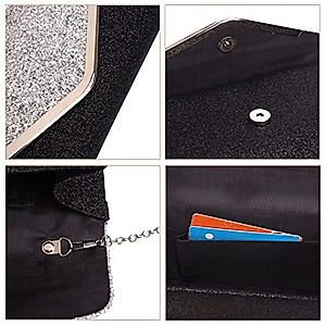 Gurina Womens Shiny Sequins Evening Clutch Sparkling Party Handbag Glittered Envelope Clutch Bling Shoulder Bag for Wedding Party Prom