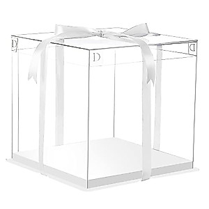 XININSUN 6Pcs Tall Cake Boxes Clear cake Box with Ribbon, 12x12x 10inch,Ideal for Large 10" and 12" Inch Tall Layer Tiered Cakes and Clear Gift Boxes for Wedding Party and Gift Display - White