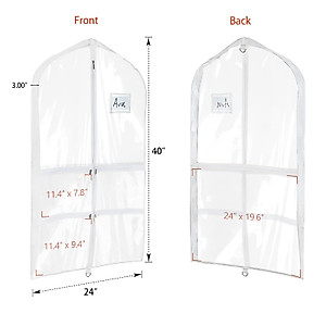 Univivi Clear PVC Dance Costume Bags (3 Pack) Garment Bag 40 Inch for Dance Competitions, with 4 Medium Clear Zipper Pockets and 1 Large Back Zippered Pocket [Upgraded Version]