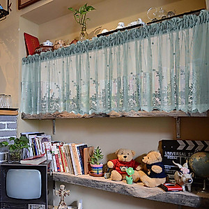 Molaxhome Kitchen Window Valance Lace Curtains, 102x16inch Floral Sheer Rod Pocket Curtain Valance for Dinning Bath Room(2pcs Blue 51x16)