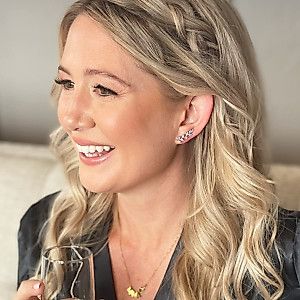 Humble Chic Ear Climber Earrings for Women, Gold Ear Cuff Earrings, Hypoallergenic Gold Dainty Earrings, Climbing CZ Crystal Gold Earrings, Leaf Ear Crawler Stud, Gold Flower Earrings, 14K Gold Plated