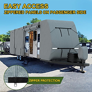 Mofeez Travel Trailer RV Cover, Extra-Thick Upgraded 5 Layers for Camper Cover 24'-27' Windproof Waterproof Rip-Stop RV Covers with Adhesive Repair Patches, 2Pcs Extra Straps & 4 Tire Covers