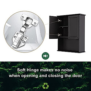 OONNEE Bathroom Wall Cabinet Black Wall Mounted Wood Medicine Cabinet, Over Toilet Storage Bathroom Cabinet with 2 Doors & Adjustable Shelf, Soft Hinge Wall Hanging Cabinet for Bathroom Laundry Room