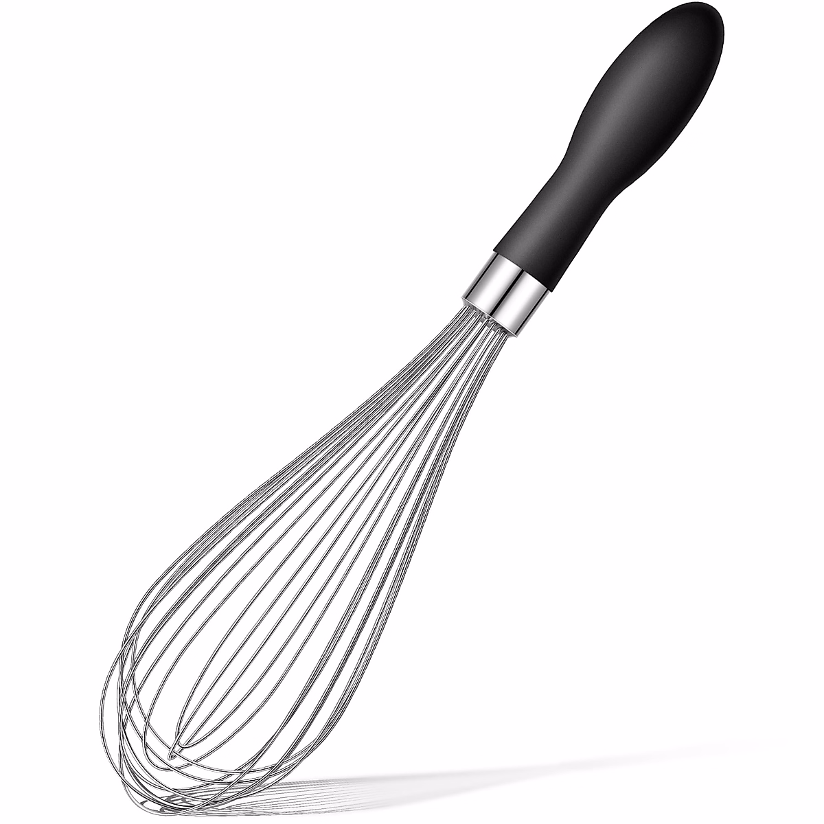 Rainspire 12-Inch Wire Whisk Stainless Steel, Balloon Whisks for Cooking, Wisk Wisking Tool With Soft Silicone Handle, Thick Durable Whisker for Blending, Beating, Whisking, Stirring, Black