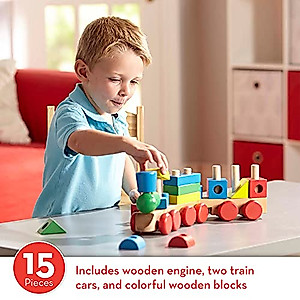 Melissa & Doug Stacking Train - Classic Wooden Toddler Toy (18 pcs) & Wooden Take-Along Sorting Barn Toy with Flip-Up Roof and Handle, 10 Wooden Farm Play Pieces