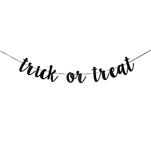 StarsGarden Trick or Treat Burlap Banner Halloween Party Decorations Halloween Black Jute Burlap Garland Mantel Fireplace Wall Hanging for Halloween Party Decor Haunted House Decorations
