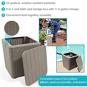 Sunnydaze 11.5-Gallon Deck Storage Box with Flat Top and Faux Rattan Design