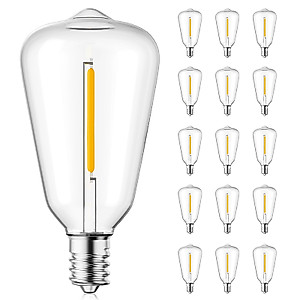 Brightown 15 Pack Edison LED Light Bulbs, ST38 Clear Replacement Bulb 0.6W fits E12 C7 Screw Base, Vintage Dimmable Shatterproof Bulbs for Indoor Outdoor Patio ST38 String Lights, Warm White