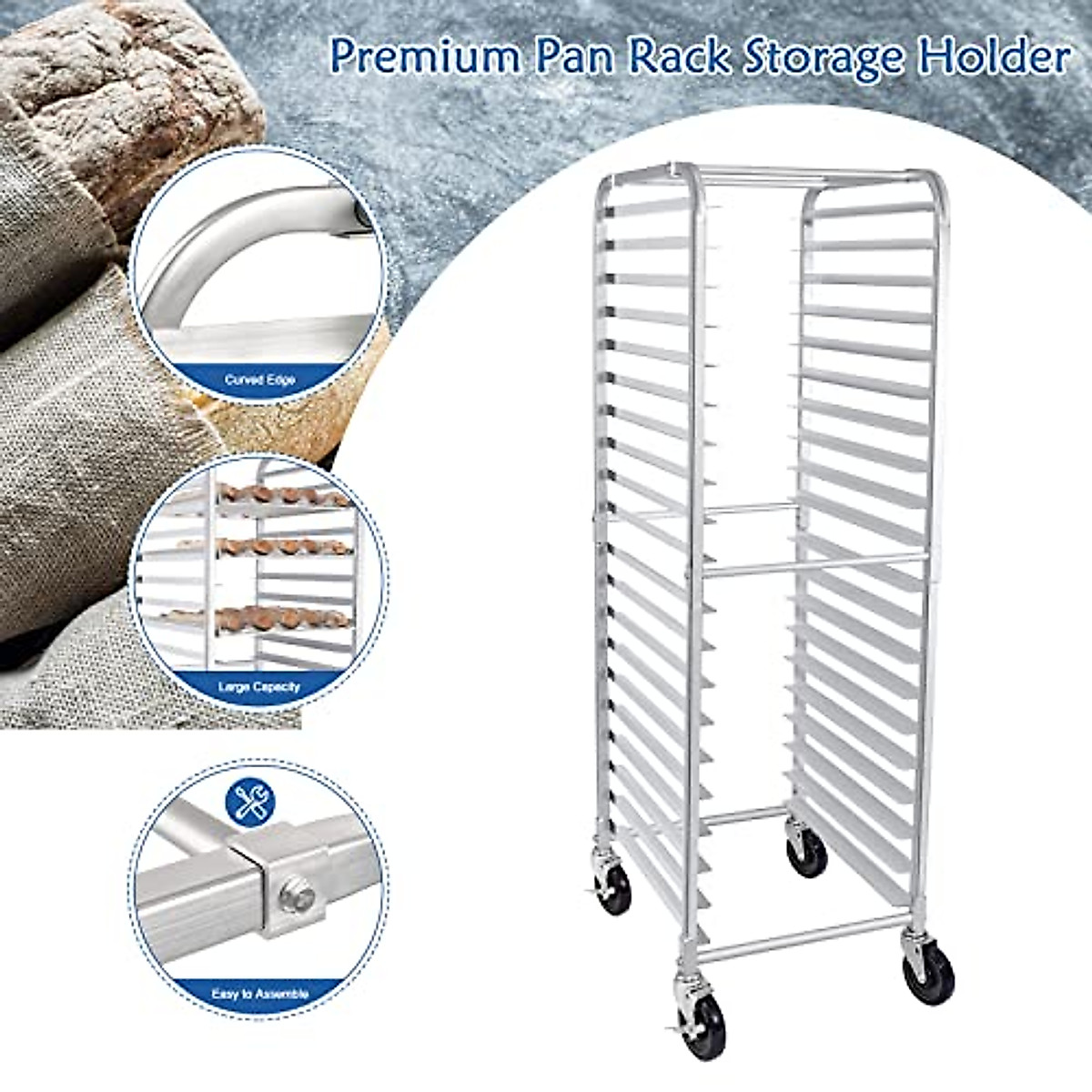 HARDURA 20 Tier Bun Pan Rack, Bakery Rack with Casters, NSF Home Commercial Kitchen, Aluminum Storage Cooling Sheet Pan Rack,20"x26"x69"H