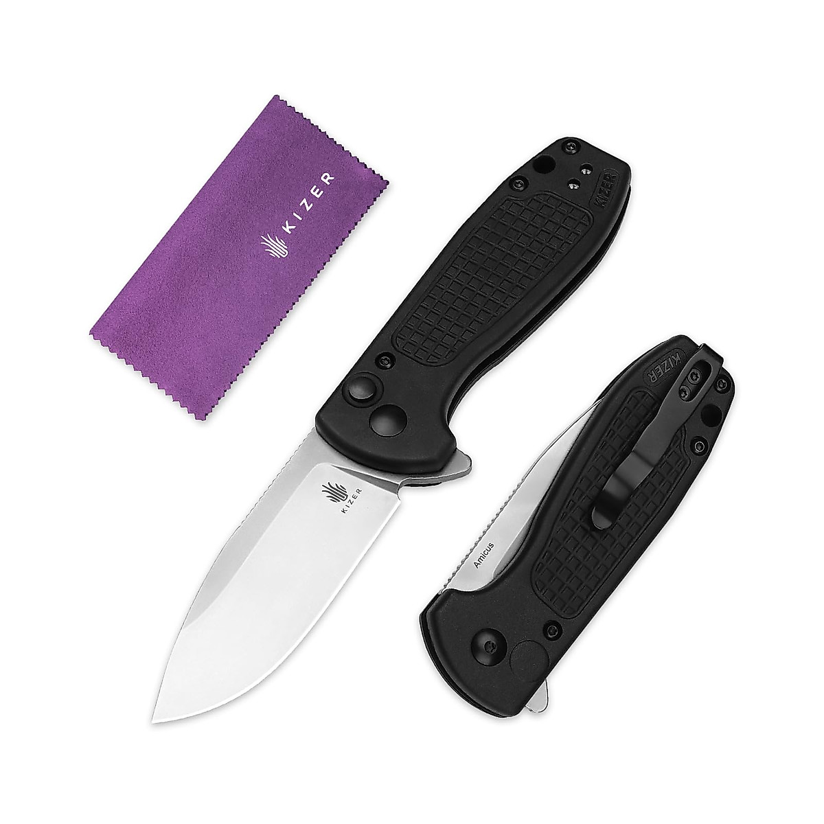 Kizer Amicus Pocket Knife, 2.95” Satin Nitro V Steel Blade EDC Knife, FRN Handle Camping Folding Knife with Reversible Deep Carry Clip, Cool Knife for Men Women Gift L3002M4