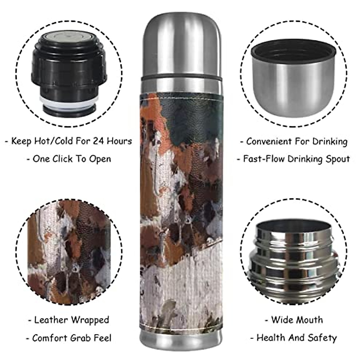 Stainless Steel Leather Vacuum Insulated Mug Castle Thermos Water Bottle for Hot and Cold Drinks Kids Adults 16 Oz