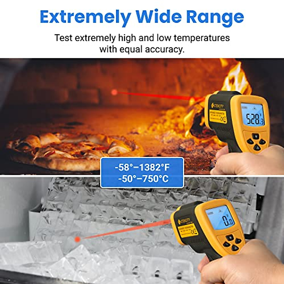 Etekcity Lasergrip 800 Temperature Gun-58℉ to 1382℉ with 16:1 DTS Ratio, High Laser Temp IR Tool for Cooking, Grill, Pizza Oven, Griddle, Engine, HVAC, Not for Human, Yellow