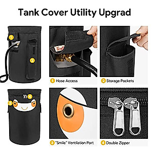 TEREFIX Propane Tank Cover with Stable Tabletop Feature, Fits 15lb / 4 Gallon Tank Cylinder, RV/Camper Propane Tank Cover with Storage Pocket & 2 Flip Flaps, Waterproof and UV-Resistant