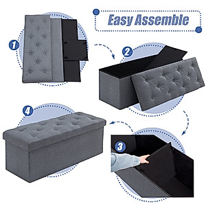 BRIAN & DANY 43 inch Ottoman with Storage, Linen Storage Ottoman Bench, Folding Ottoman Storage for Bedroom and Living Room - Gray