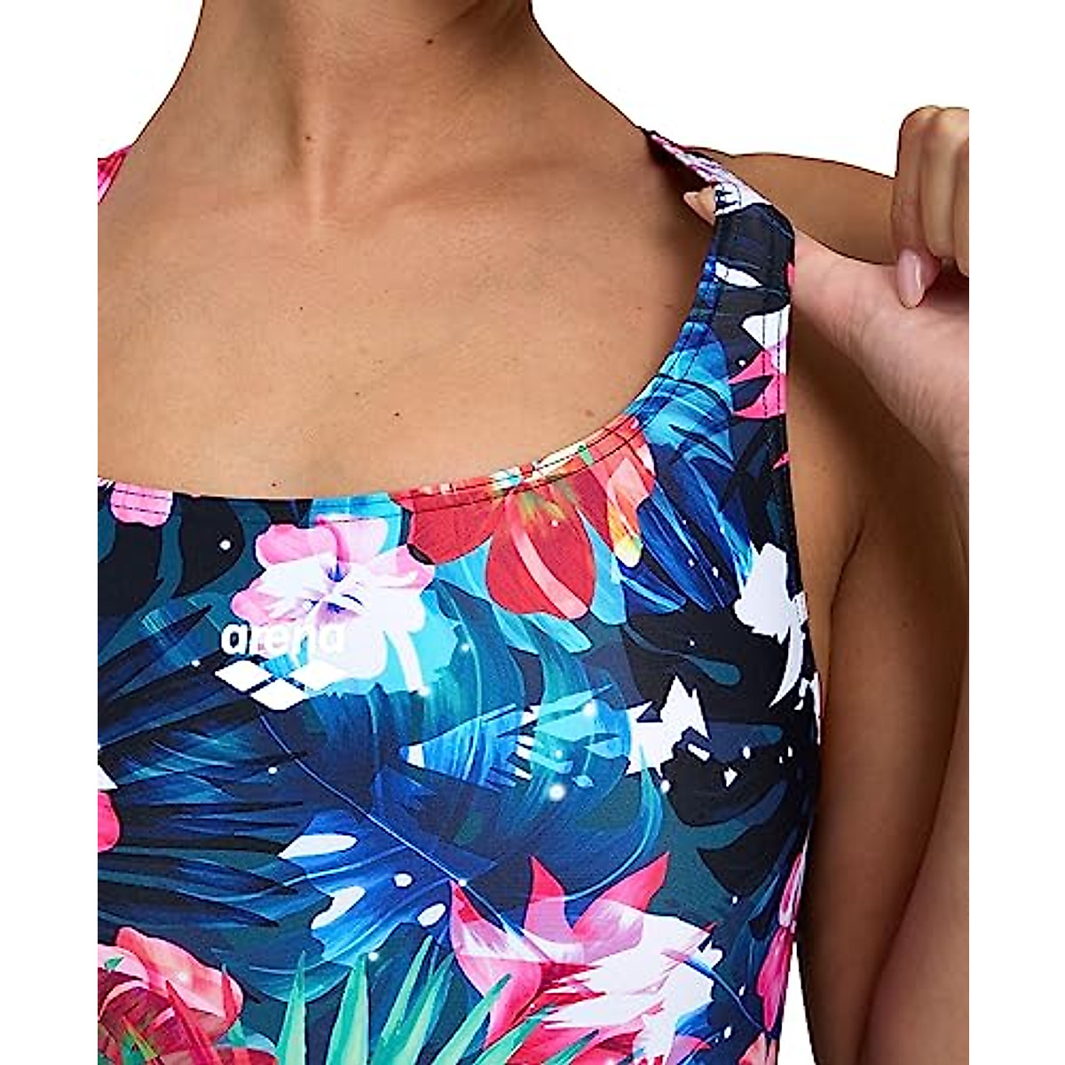 Arena Women's Standard Feel Flower Control Pro Back Swimsuit US, Black/Black Multi