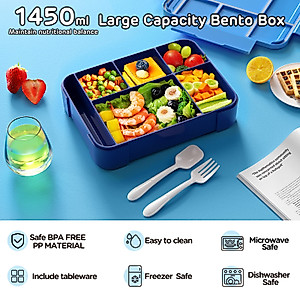 Jelife Bento Lunch Box for Kids - 1450ml Leakproof Kids Bento Box 6 Compartments Toddler Lunch boxes with Silverware for Back to School, Reusable LunchBox Snack Container for Daycare