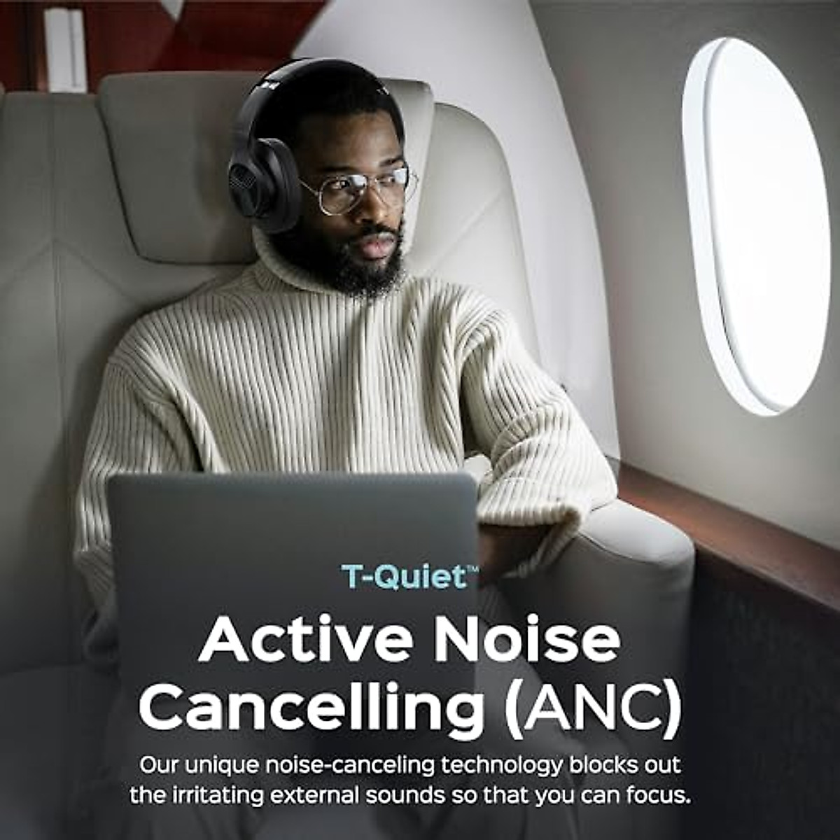 TREBLAB Z2 Active Noise Cancelling Workout Headphones - Signature-HD Sound, Deep Bass, 35H Battery, Comfortable, Foldable Over Ear Bluetooth Headphones Wireless. for Gym, Sport, Travel. Mic for Calls