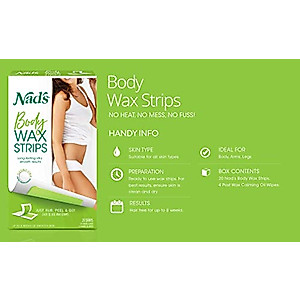 Nad's Body Wax Strips Hair Removal For Women All Skin Types, 20 Waxing Strips + 4 Calming Oil Wipes