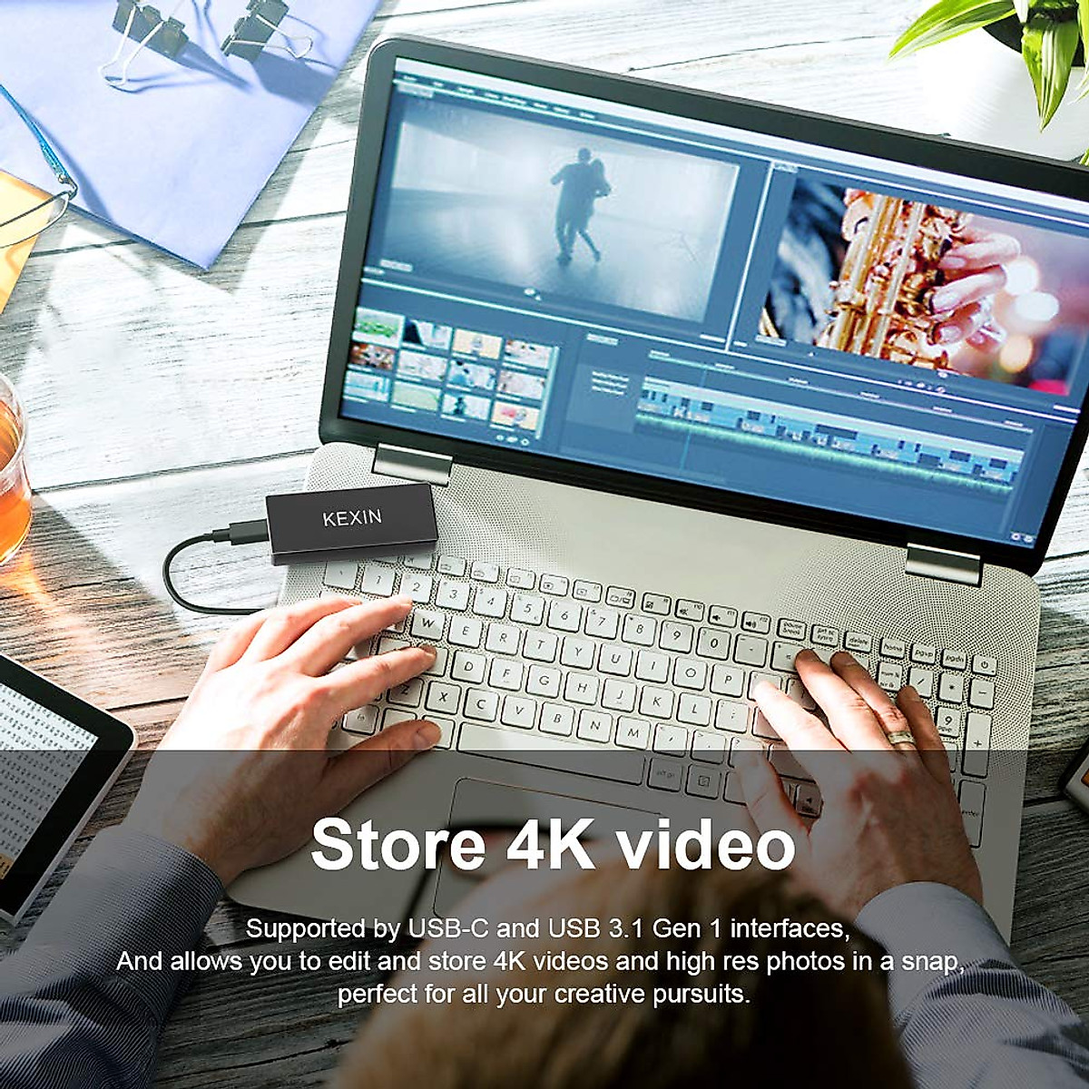 KEXIN 120GB Portable External SSD - Up to 400MB/s - USB-C, USB 3.1 Mini Game Drive Solid State Flash Drive Disk, Compatible with Mac OS, Windows, Laptop, X-Box, PS4