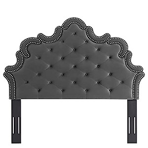 Modway Arabella Button-Tufted Performance Velvet Headboard, Full/Queen, Charcoal