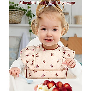 Lictin Baby Bibs for Girls Waterproof - 3 Pack Mess Proof Bib, Oil-proof Toddler Feeding Bib with Adjustable Closure, Baby Bibs for Eating 6-36 Months, Baby Food Bib Machine Washable