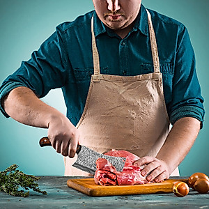 Handmade Damascus Steel Meat Cleaver Knife Full tang Kitchen Knife for Home and Outdoor, Butcher knife, Chopper knife with Real Leather Sheath