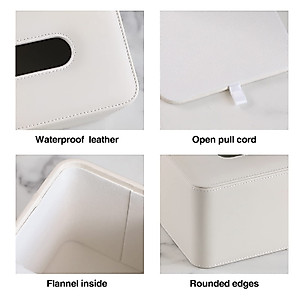 MEIBOOCH PU Leather Tissue Box Cover with Magnetic Closure, Square Rectangular Tissue Box Holder with Rounded Edges Design (Creamy White, Rectangular)