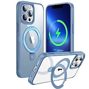CASEKOO for iPhone 13 Pro Max Case Clear with Invisible Magnetic Stand, Compatible with MagSafe, Non-Yellowing, Military Drop Protection, Slim Ring Holder for Women Men 13 Pro Max Case, Blue