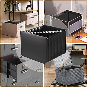 Plastic Expanding Hanging File Folders Letter Size,13 Expandable Pockets,Colored and Blank Tabs,Innovative Accordion Hanging Folder for Filing Cabinet,Fun Storage Office Supplies,Black