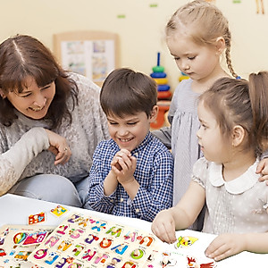 6 Pack Wooden Peg Puzzles Set for Toddlers 3 4, Preschool Educational Pegged Knob Puzzle Toy Wooden Learning Toys for Baby Boys and Girls Age 3-4