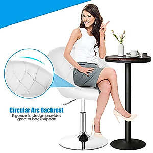 COSTWAY Vanity Chair, Contemporary Height Adjustable Makeup Chair with Chrome Frame, Tufted Round-Back, Modern Swivel Accent Chair for Lounge, Pub, Bar, White