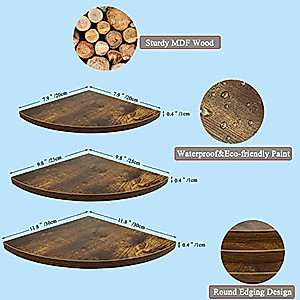 zhiyu&art decor Wall Mount Floating Corner Shelves Set of 3, 11.8-9.8 -7.8 Inches Hanging Rustic Wall Storage Display Shelf for Bedroom, Living Room, Kitchen, Office(Brown Floating Shelves)