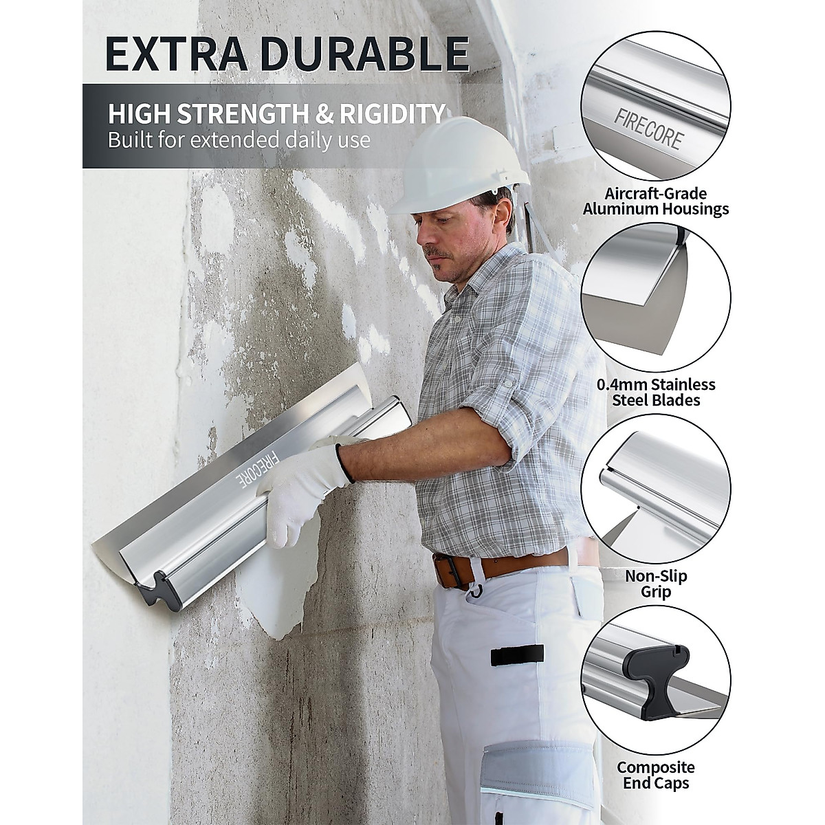 Skimming Blade, Firecore 24 Inch Drywall Tools Aluminum Housings, Stainless Steel Skim Coating Blade Knockdown Texture Knife, Smoothing Spatula for Drywall Repair Plaster Walls Wall-Board Sheetrock